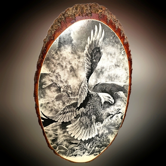 Yellowstone National Park | Art | Vintage Bald Eagle Art Live Edge Wood ...